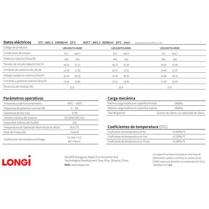 Panel Solar Monocristalino Longi 440 W PERC HC